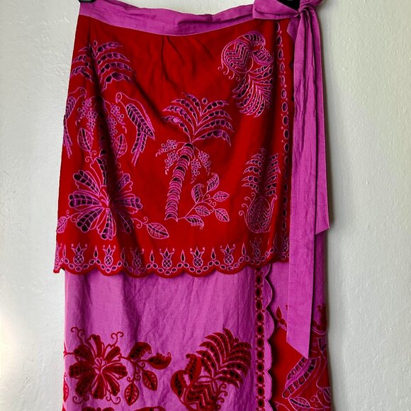 FARM Rio | Skirts | Farm Rio Red Palm Tree Richelieu Midi Skirt | Poshmark